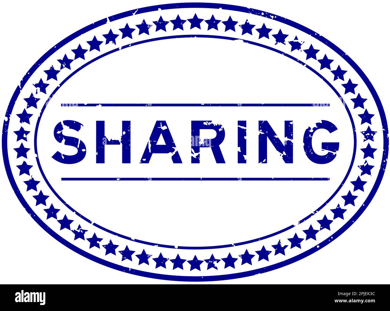 Grunge blue sharing word oval rubber seal stamp on white background ...
