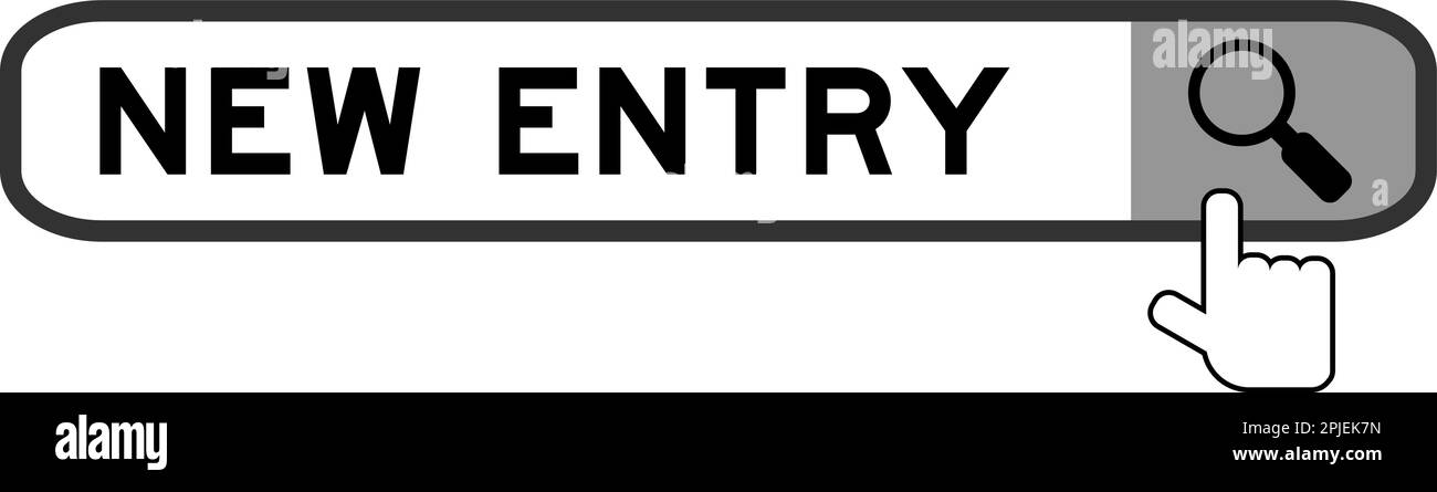 Search banner in word new entry with hand over magnifier icon on white ...