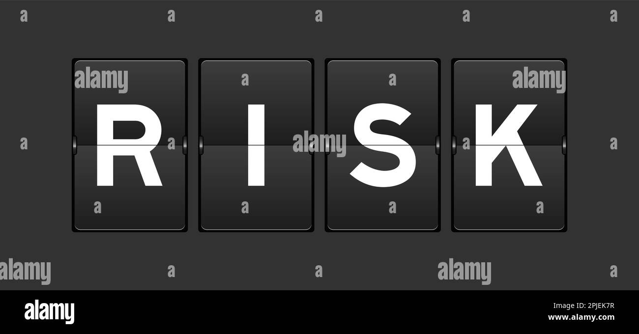 Black color analog flip board with word risk on gray background Stock ...