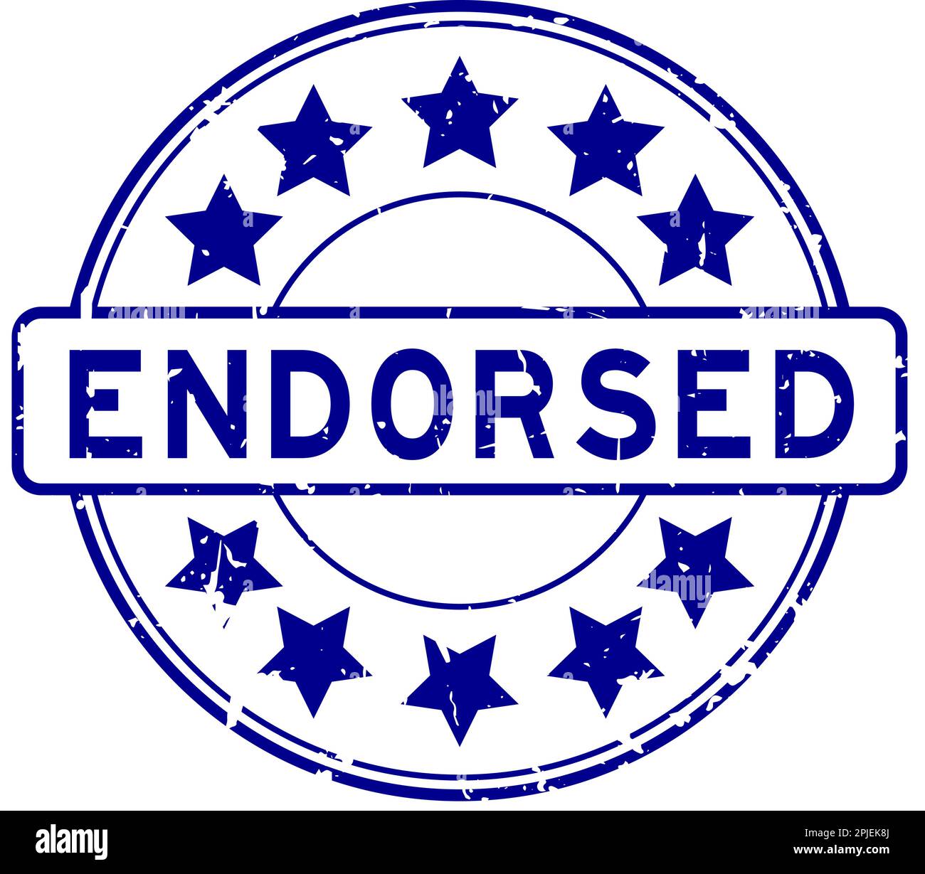 Grunge blue endorsed word with star icon round rubber seal stamp on ...