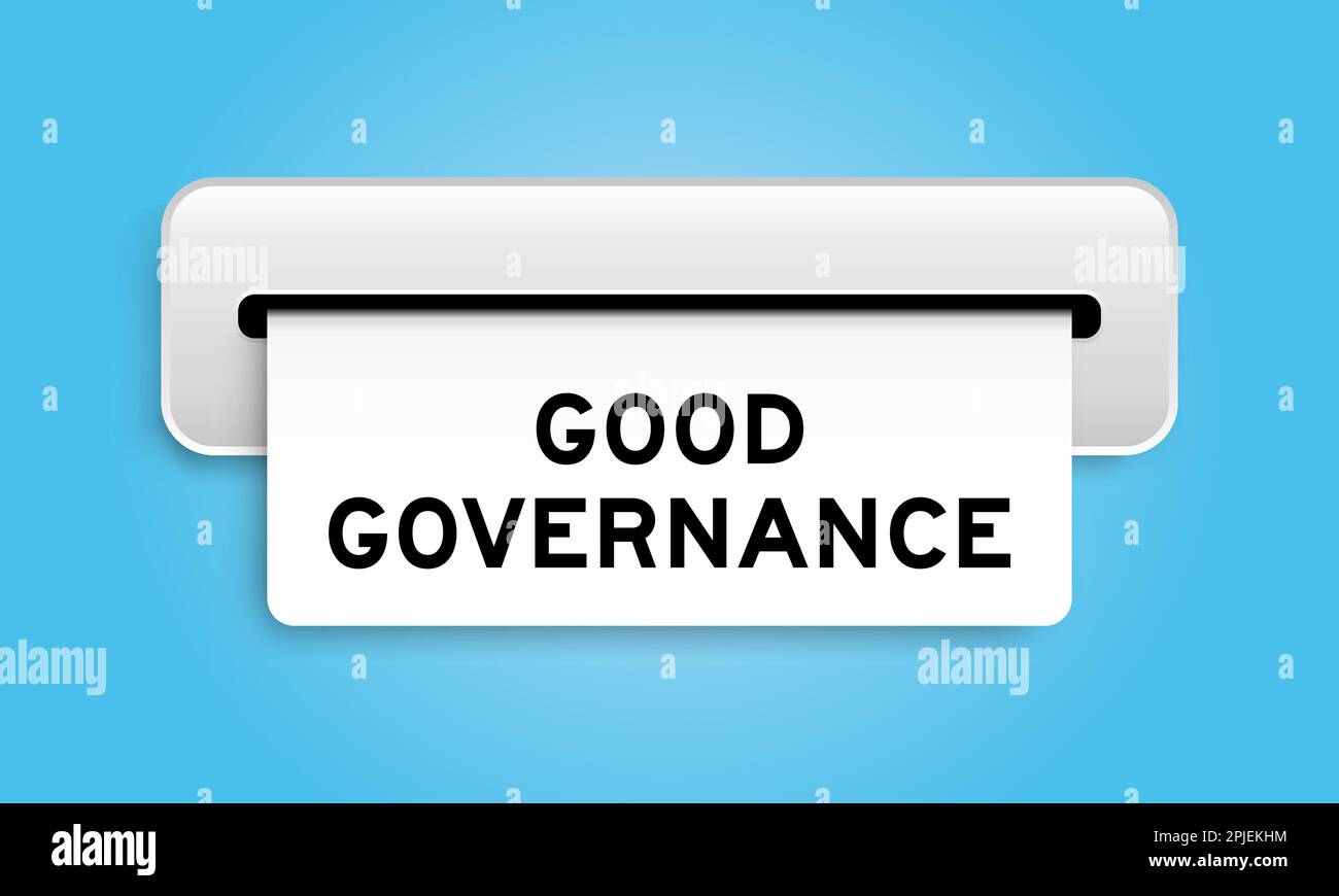 White coupon banner with word good governance from machine on blue ...