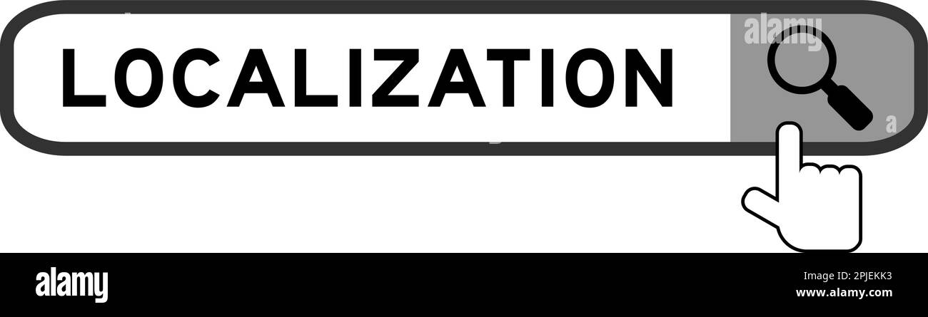 Search banner in word localization with hand over magnifier icon on ...