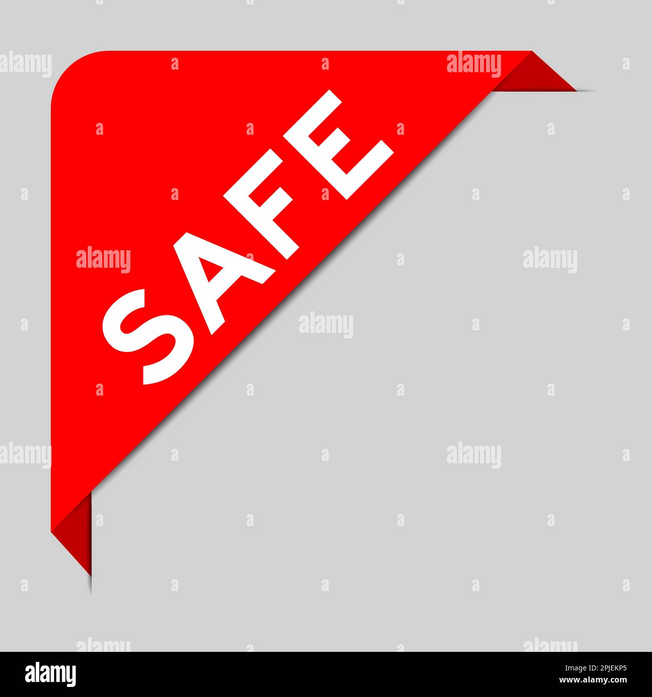Red color of corner label banner with word safe on gray background ...