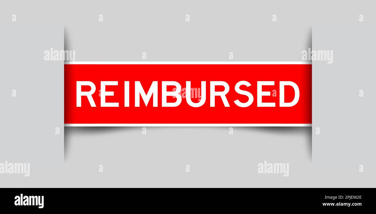 Red color square label sticker with word reimbursed that inserted in ...