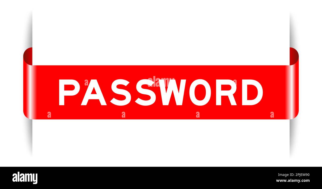 Red color inserted label banner with word password on white background ...