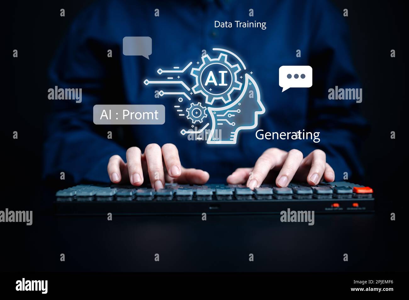 Businessman using chatbot on computer with Artificial Intelligence ...