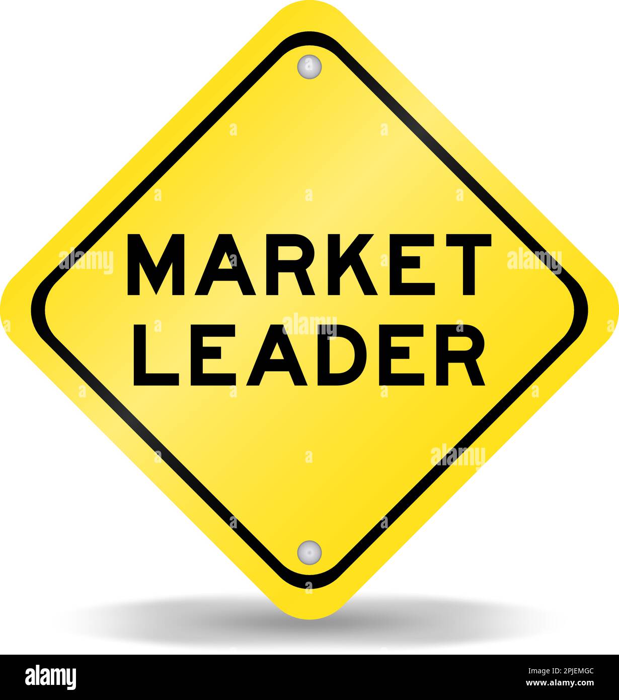 Yellow color transportation sign with word market leader on white ...