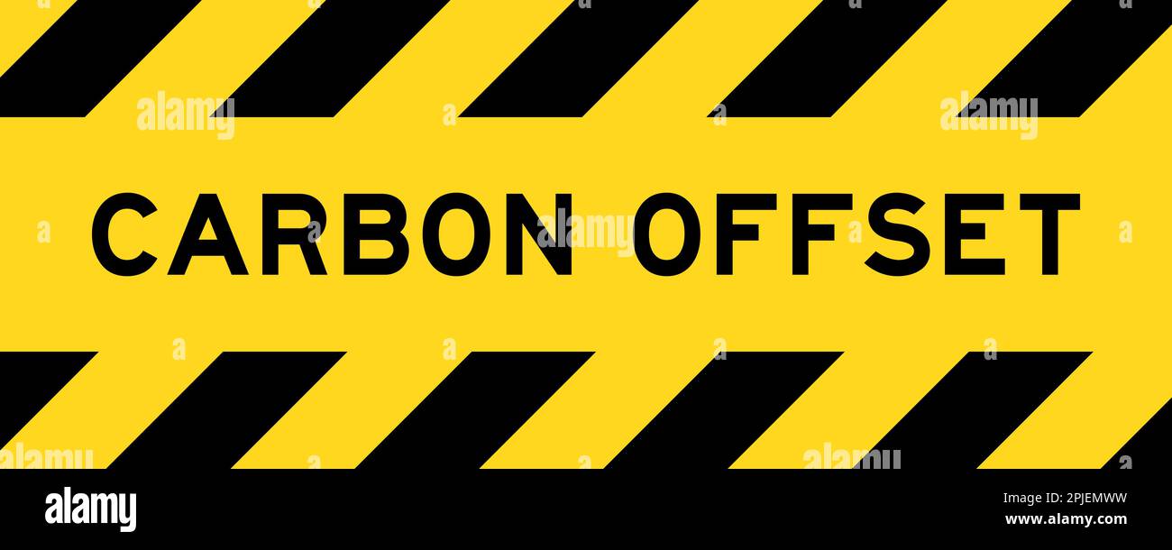 Yellow and black color with line striped label banner with word carbon ...
