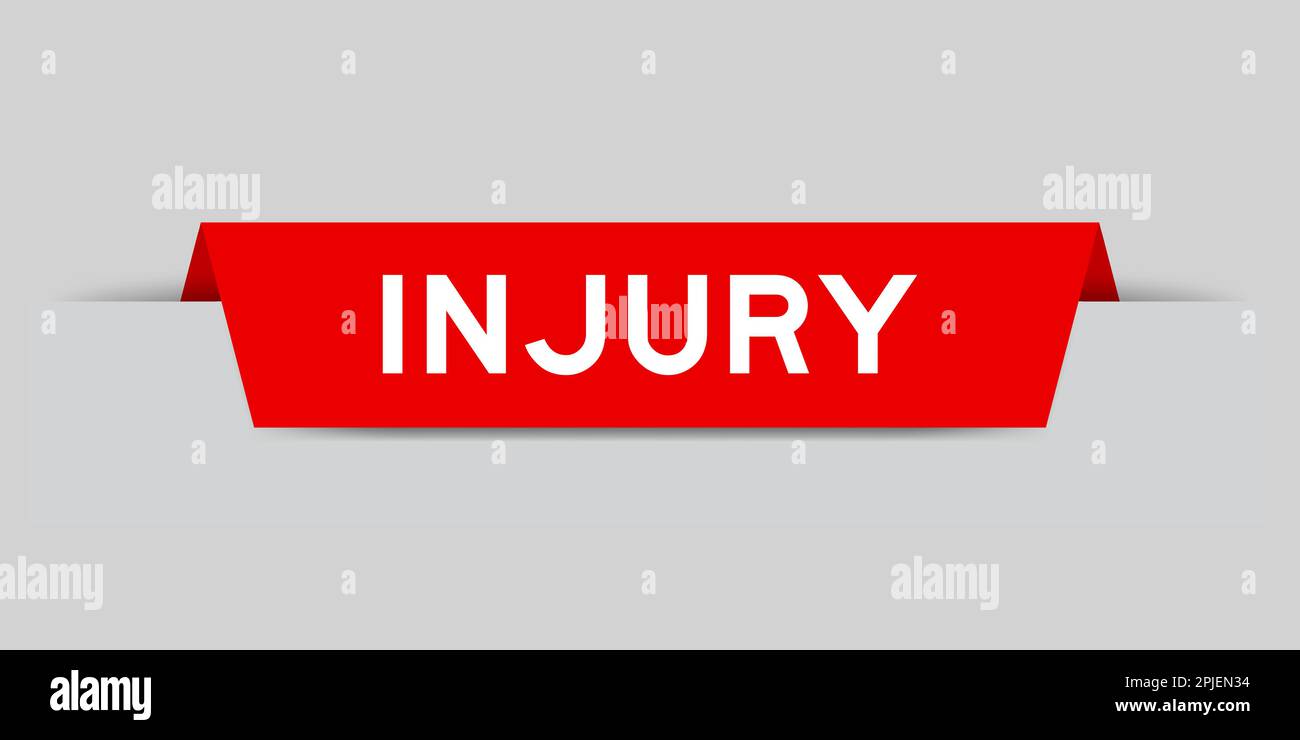 Red color inserted label with word injury on gray background Stock ...