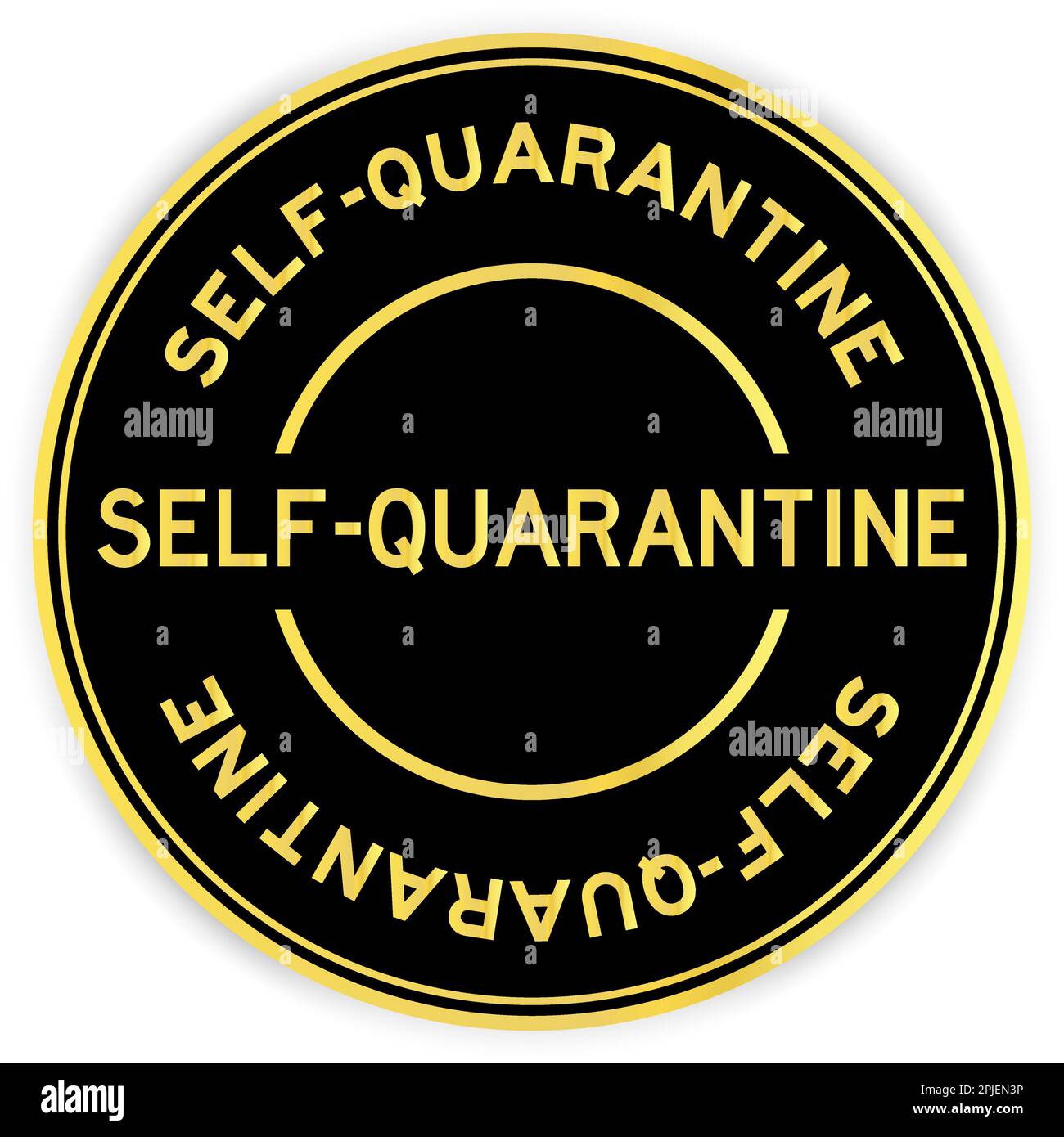 Black and gold color round label sticker with word self quarantine on ...