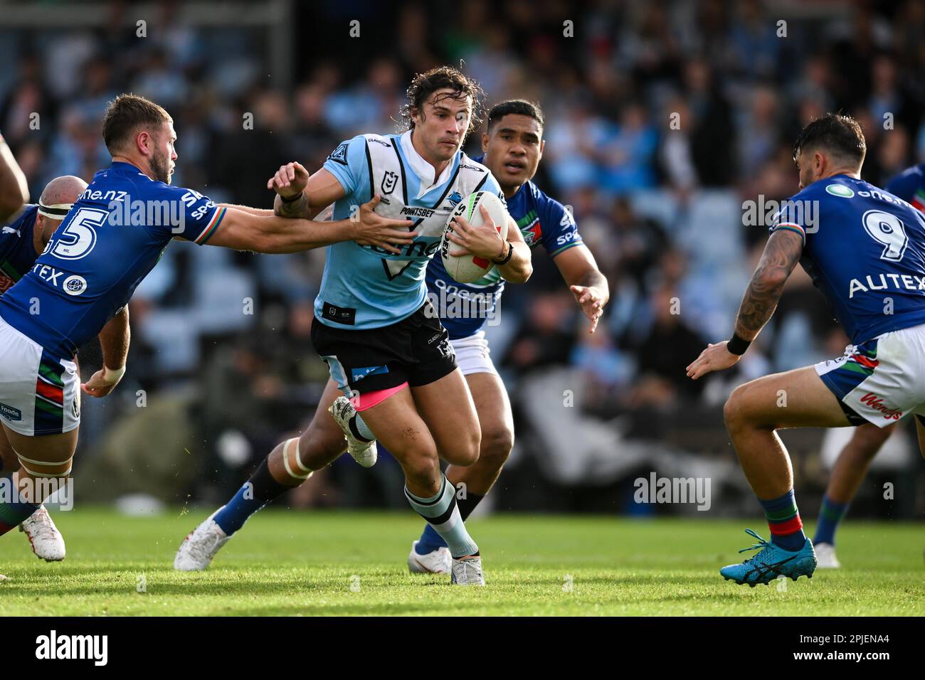 Nicho Hynes of the Cronulla Sharks runs the ball during the NRL Round 5 ...