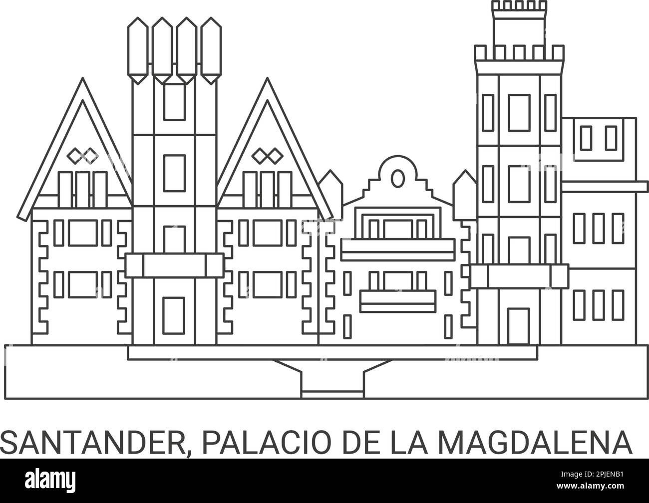 Spain, Santander, Palacio De La Magdalena, travel landmark vector ...