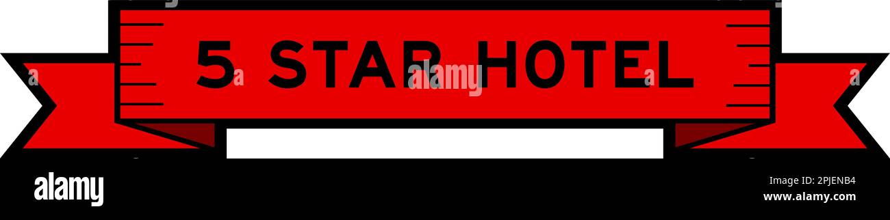 Ribbon label banner with word 5 star hotel in red color on white ...