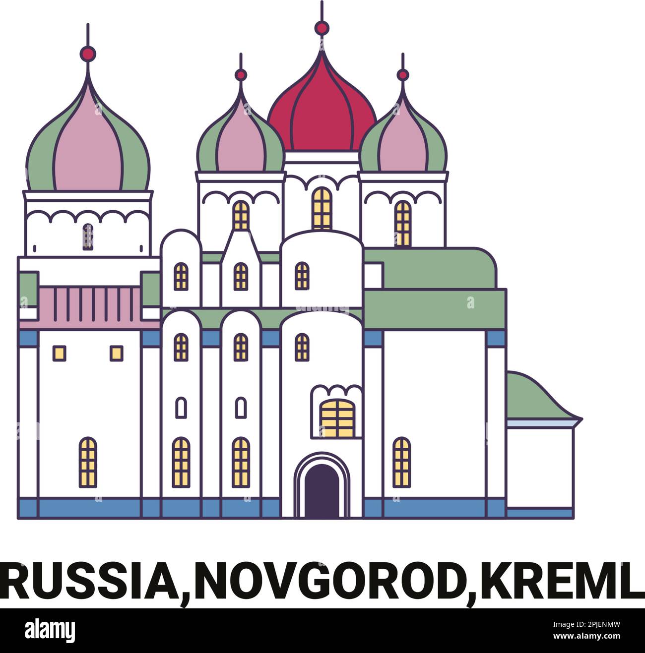 Russia, Novgorod, Kreml travel landmark vector illustration Stock ...