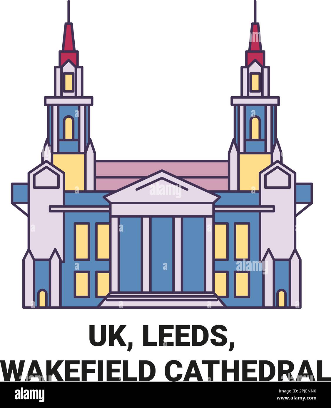 England, Leeds, Wakefield Cathedral travel landmark vector illustration ...