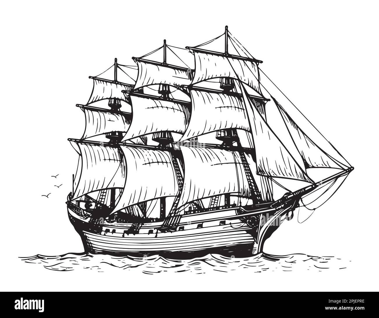 Ship frigate old sketch hand drawn illustration Stock Vector Image ...