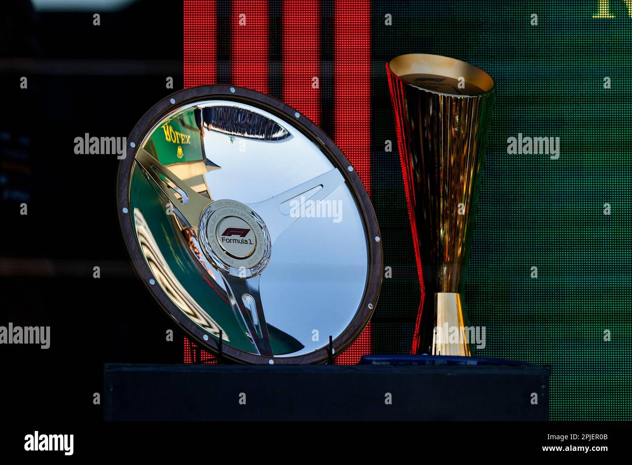 Melbourne, Australia. 2nd Apr, 2023. Winners trophy, F1 Grand Prix of ...