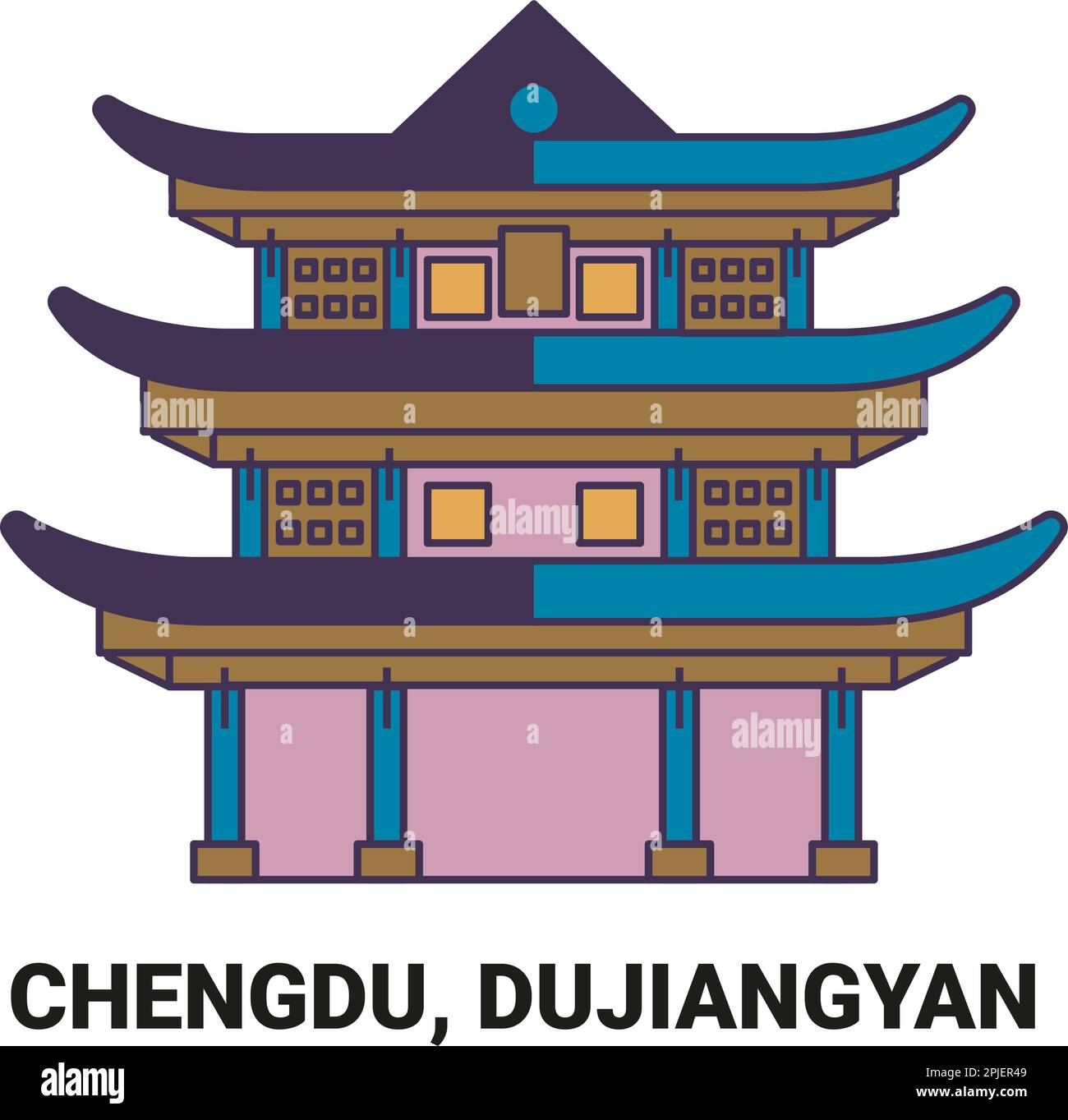 China, Chengdu, Dujiangyan, travel landmark vector illustration Stock ...