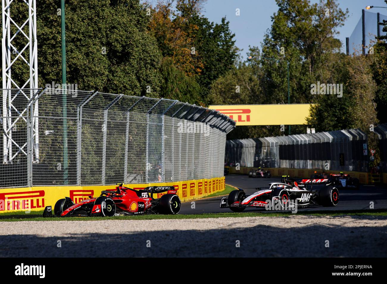 Melbourne, Australia. 2nd Apr, 2023. #55 Carlos Sainz (ESP, Scuderia Ferrari), #27 Nico ...
