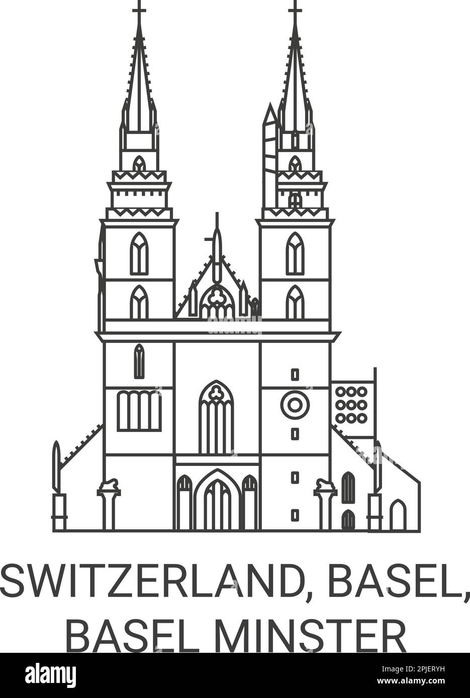 Switzerland, Basel, Basel Minster travel landmark vector illustration ...