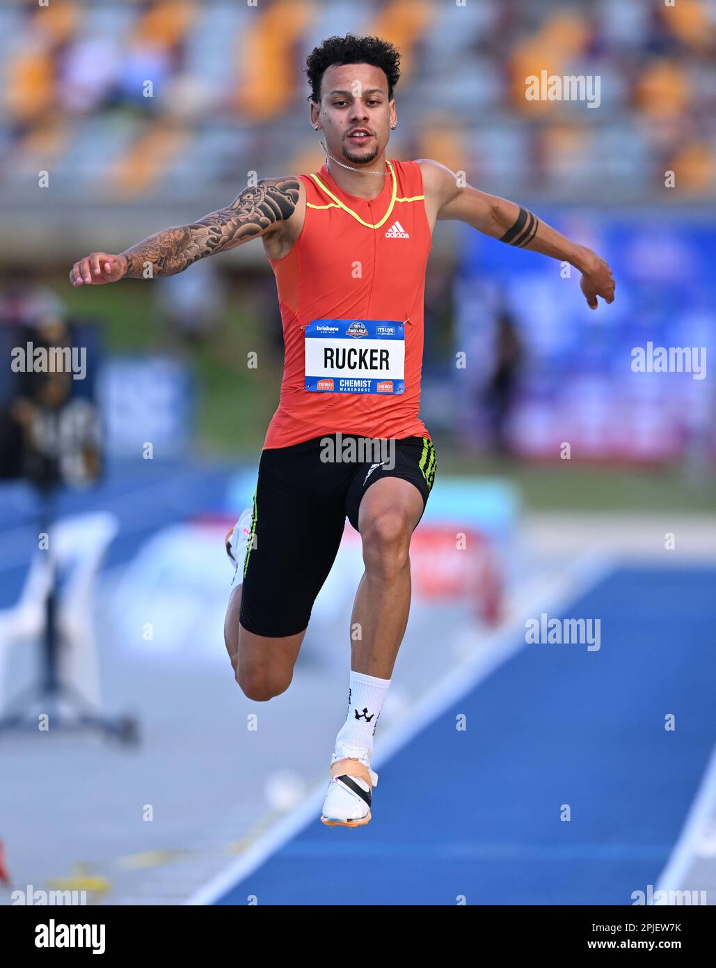 Jalen Rucker in action during the mens Long Jump final during the 2023 ...