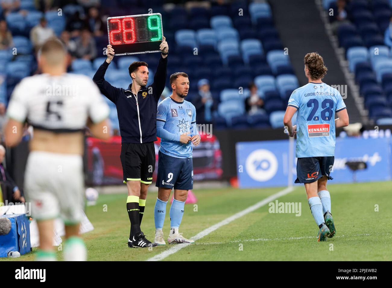 Sydney, Australia. 01st Apr, 2023. Jake Girdwood-Reich of Sydney FC is substituted with Adam Le ...
