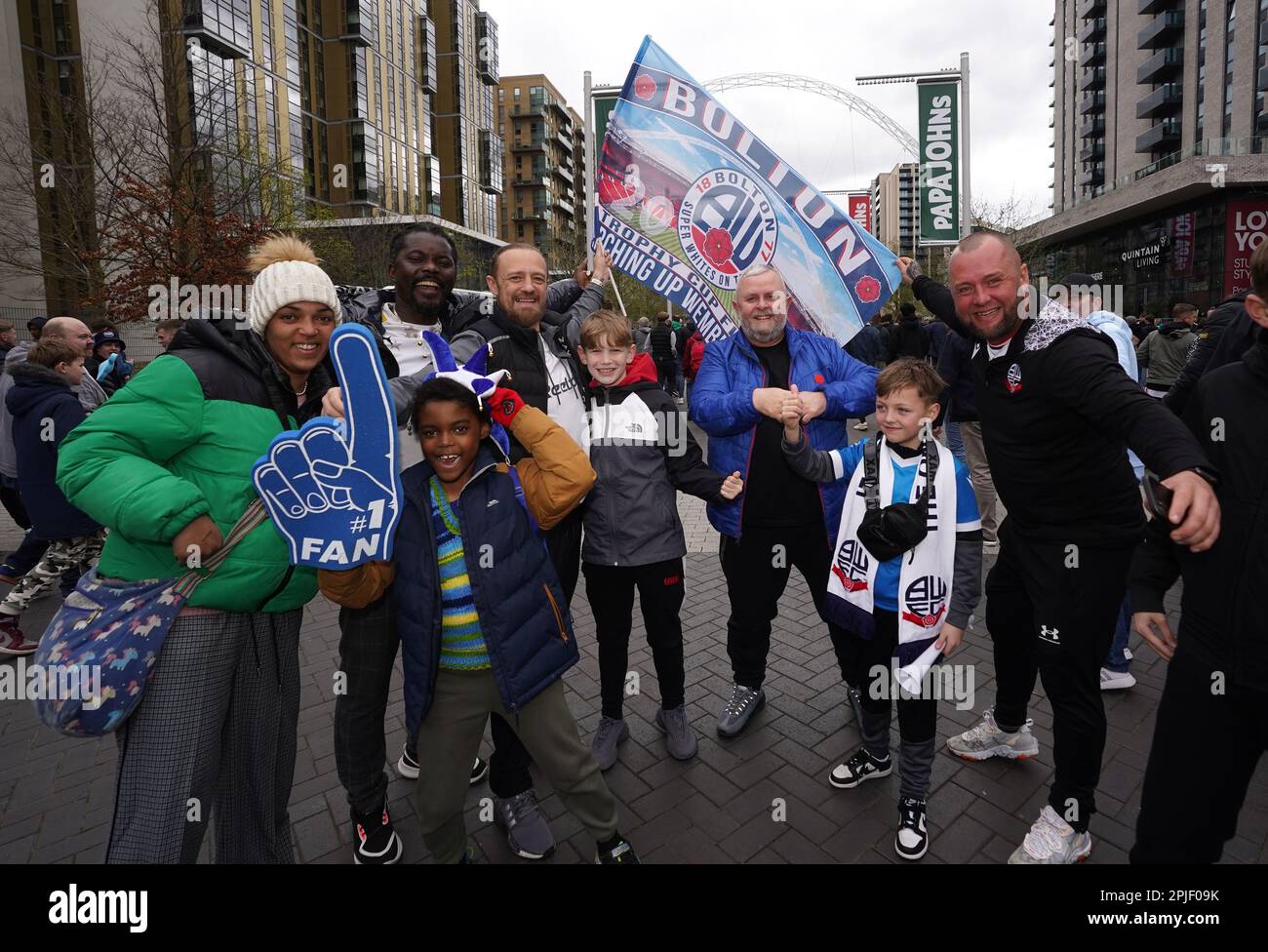 Bolton Wanderers fans pose for a photo prior to the Papa Johns Trophy ...
