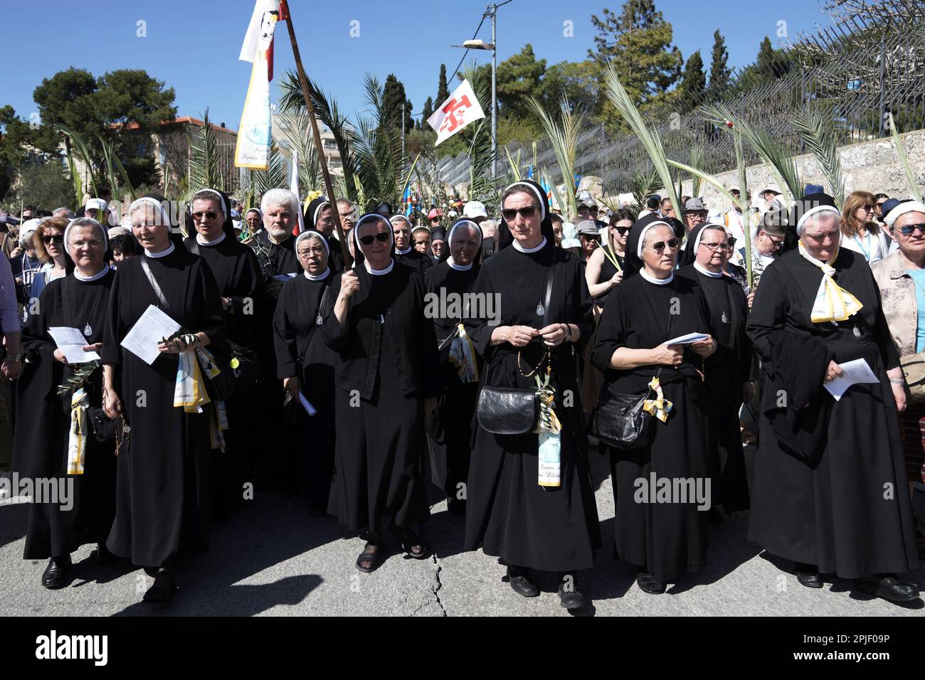 Nuns and Christian worshippers walk in the Palm Sunday procession on ...