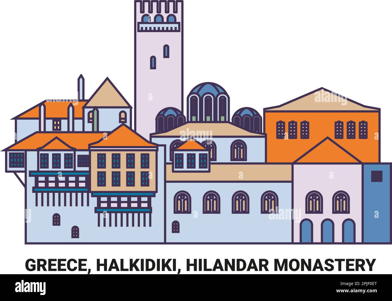 Greece, Halkidiki, Hilandar Monastery travel landmark vector ...