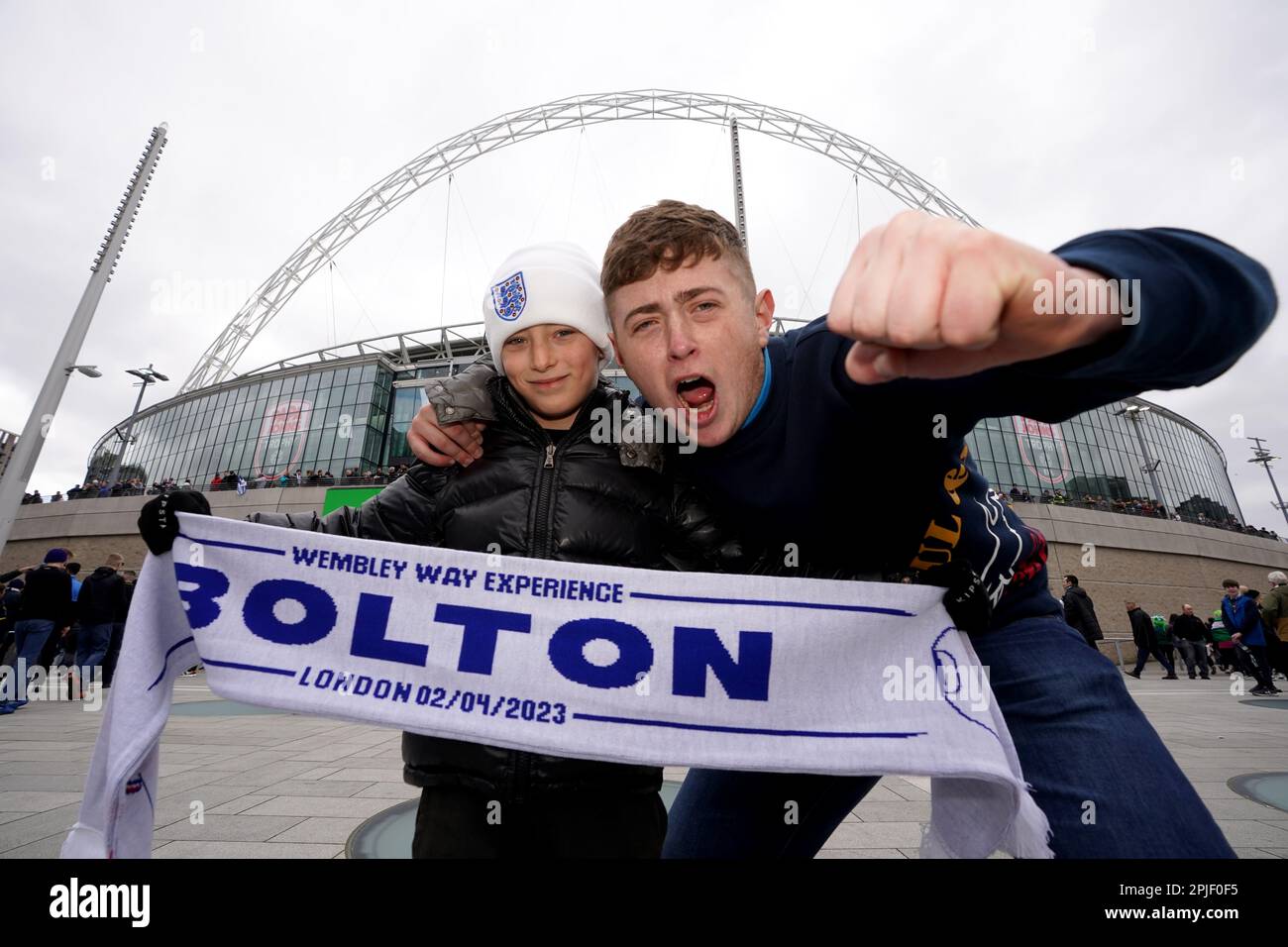 Bolton Wanderers fans pose for a photo prior to the Papa Johns Trophy ...