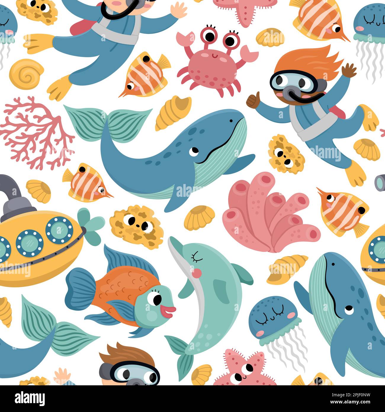 Vector under the sea seamless pattern. Repeat background with cute fish ...