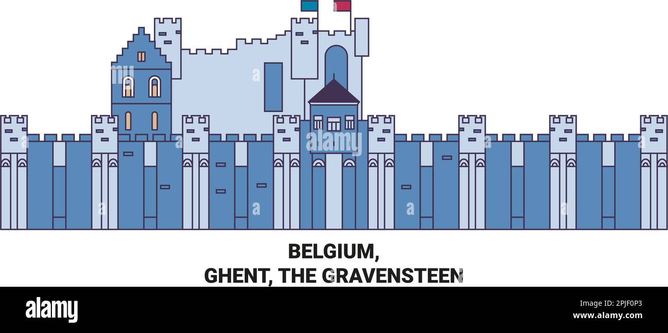 Belgium, Ghent, The Gravensteen travel landmark vector illustration ...