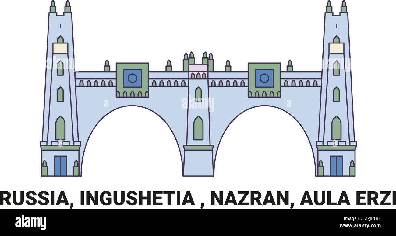 Russia, Ingushetia , Nazran, Aula Erzi, travel landmark vector ...