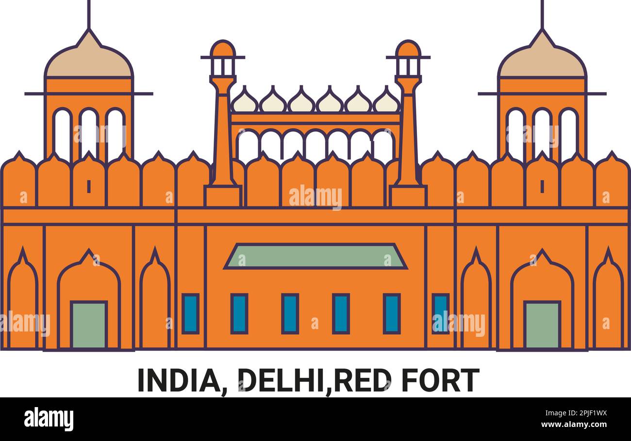 India, Delhi,Red Fort, travel landmark vector illustration Stock Vector ...