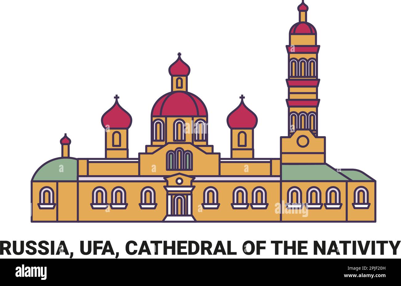 Russia, Ufa, Cathedral Of The Nativity, travel landmark vector ...