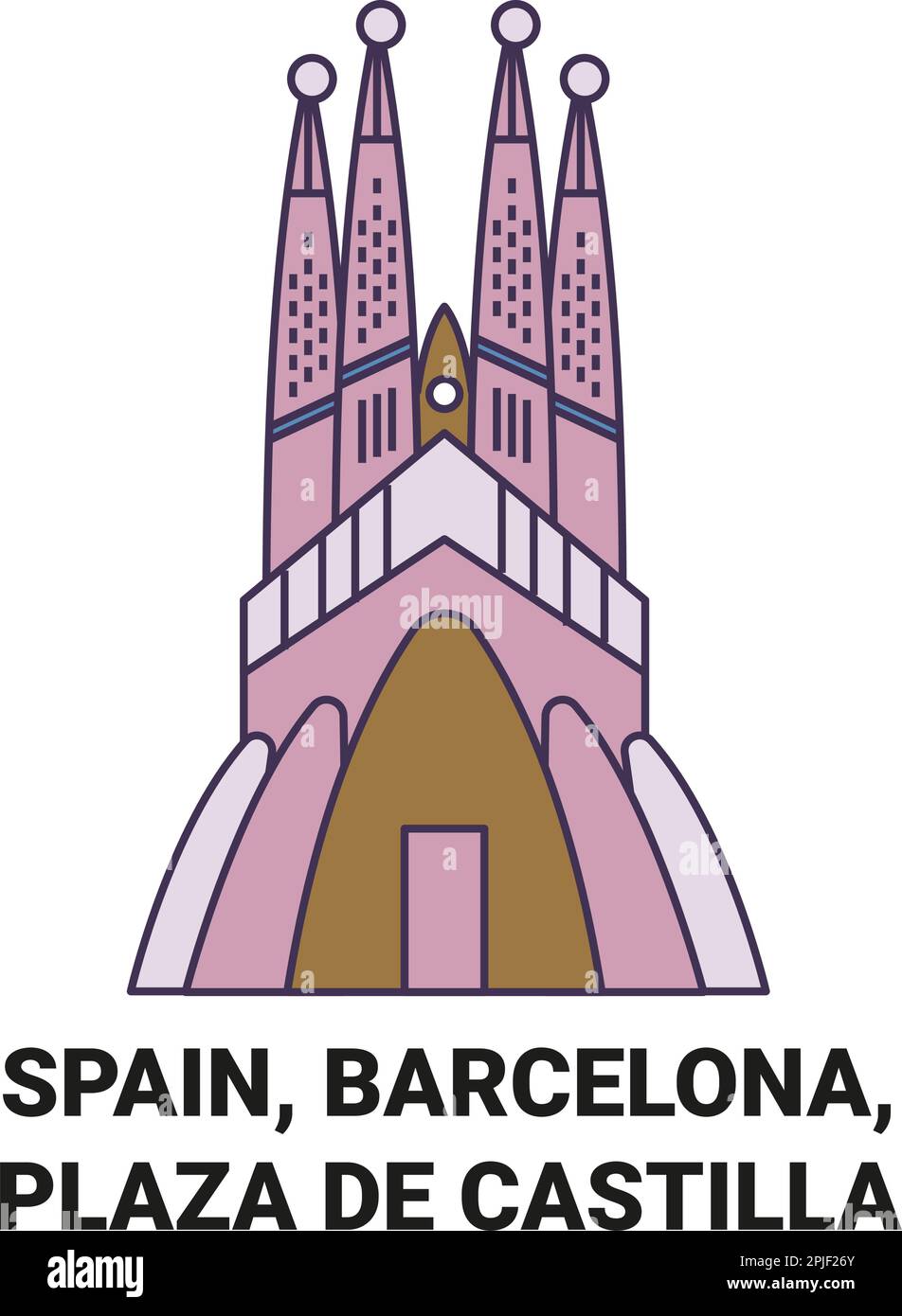 Spain, Barcelona, Sagrada Familia travel landmark vector illustration ...