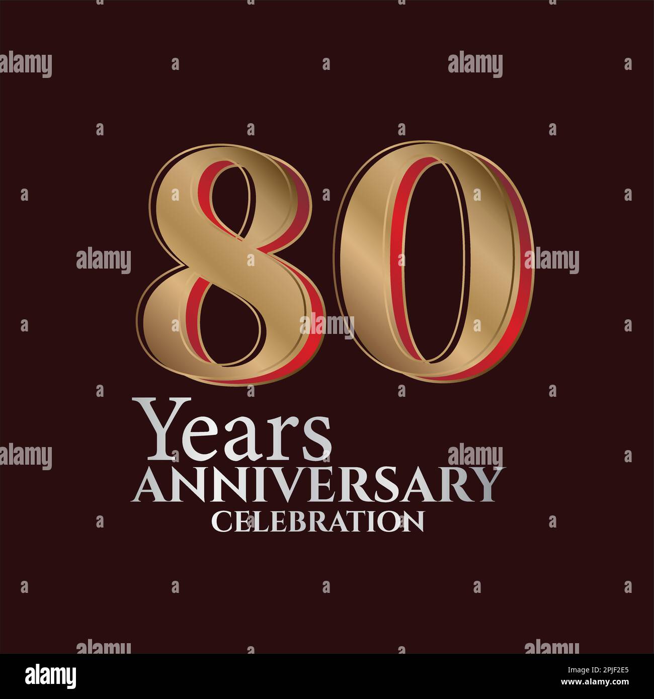 80th Years Anniversary Logo Gold and red Colour isolated on elegant ...
