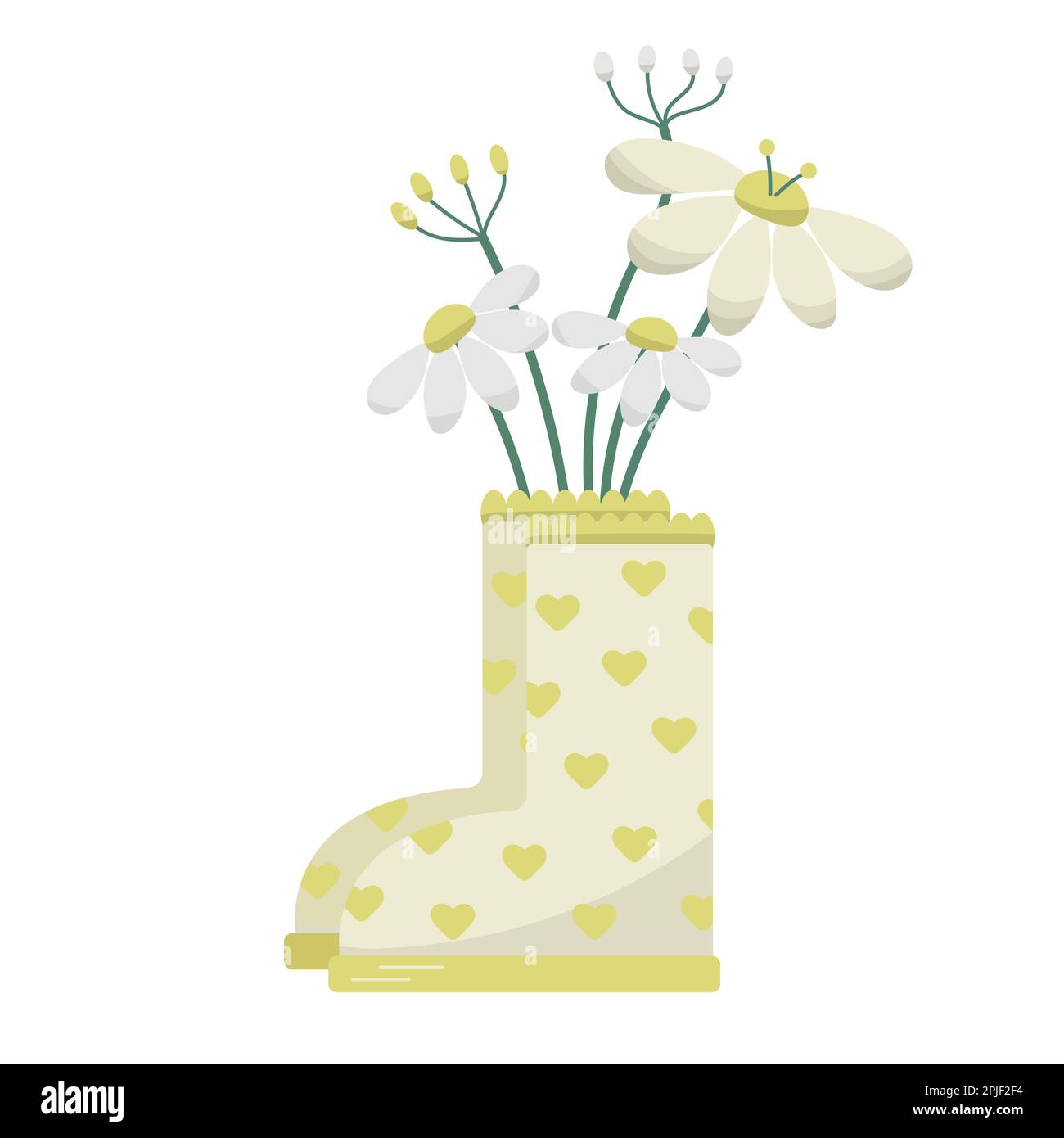 Cartoon Cute Spring flower bouquet in yellow boots. Garden vector ...