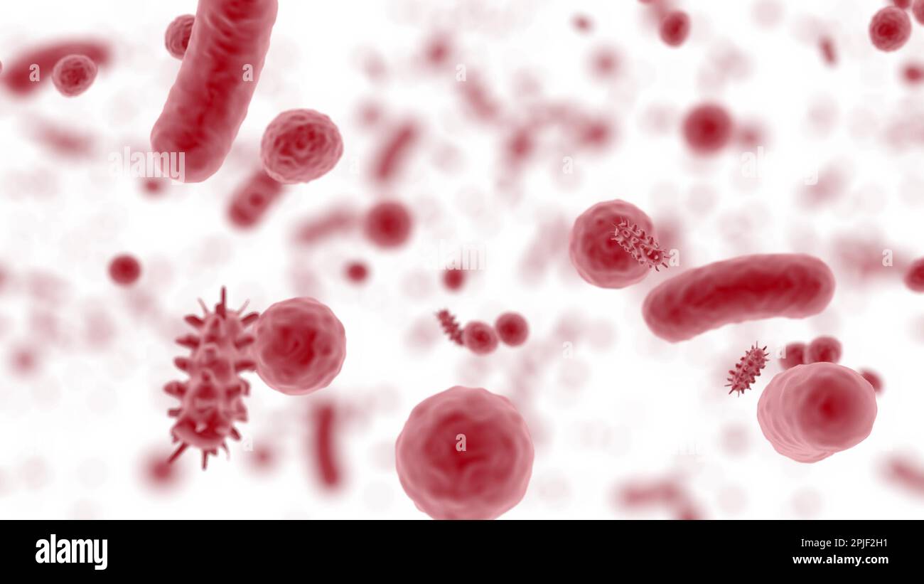 Red intestinal microbiota internal bacteria of the abdomen 3d render ...