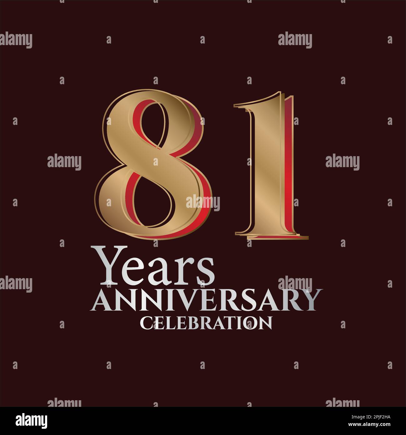 81st Years Anniversary Logo Gold and red Colour isolated on elegant ...