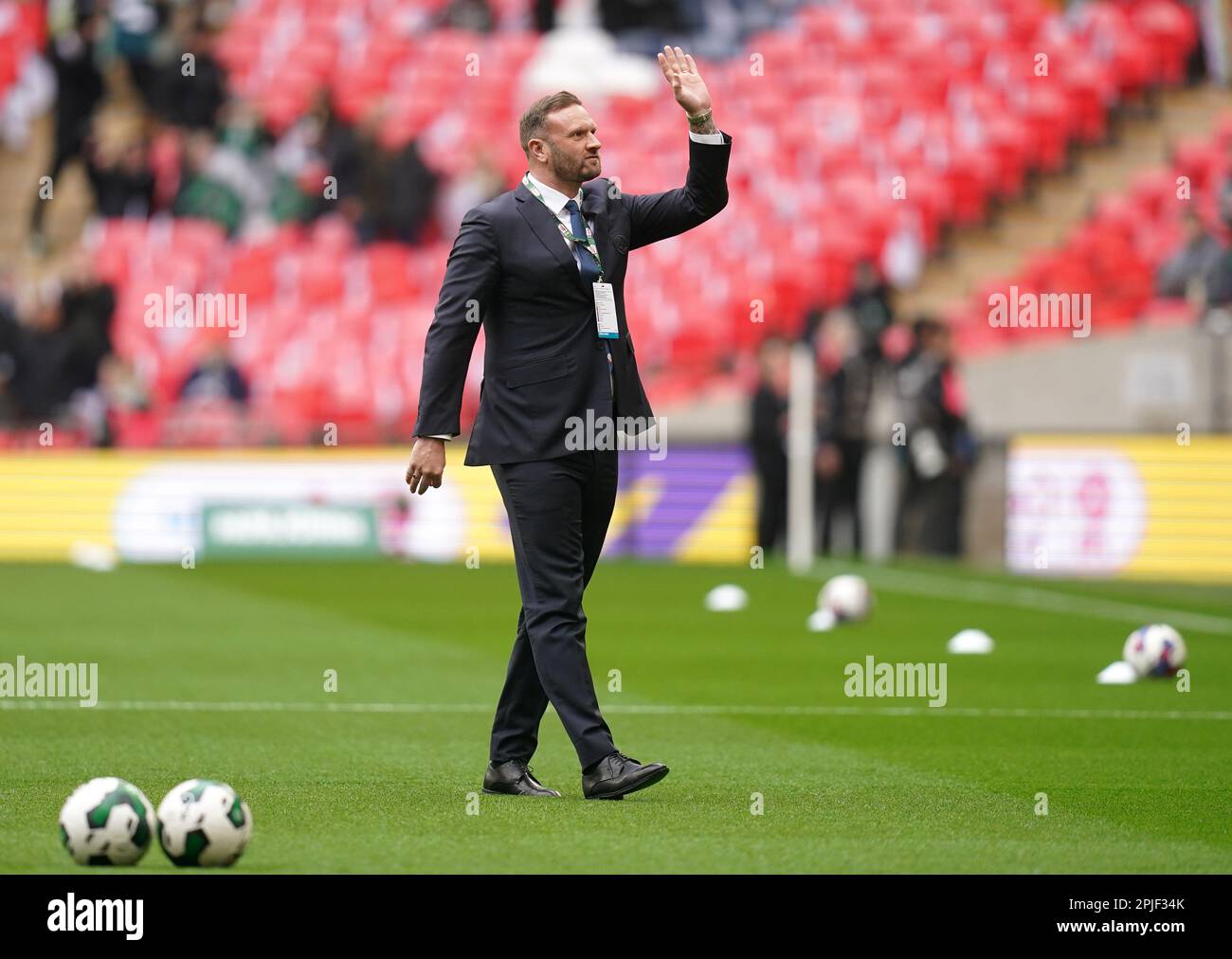 Bolton Wanderers manager Ian Evatt walks the pitch prior to the Papa ...