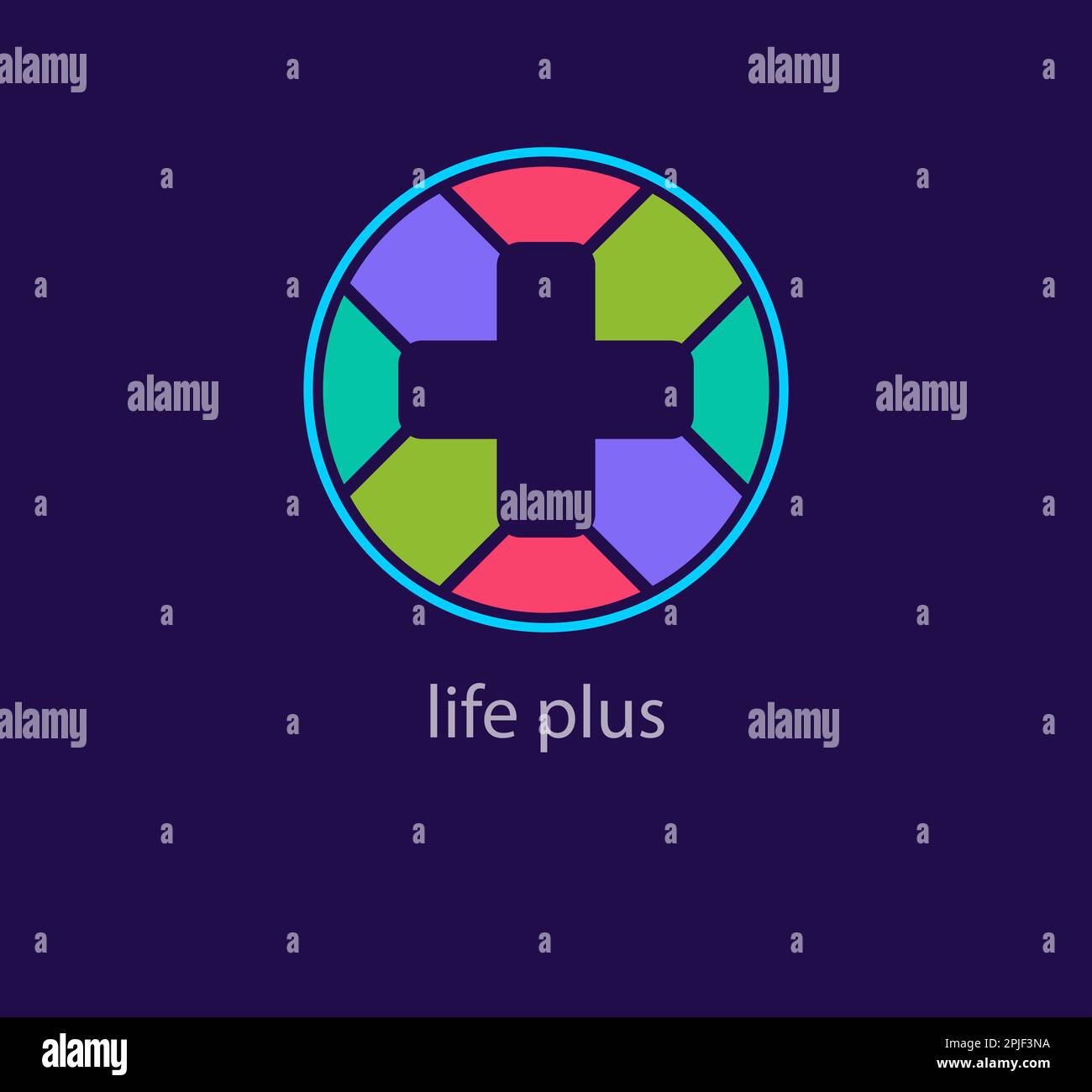 Various health plus logo in modern round. Unique color transitions ...
