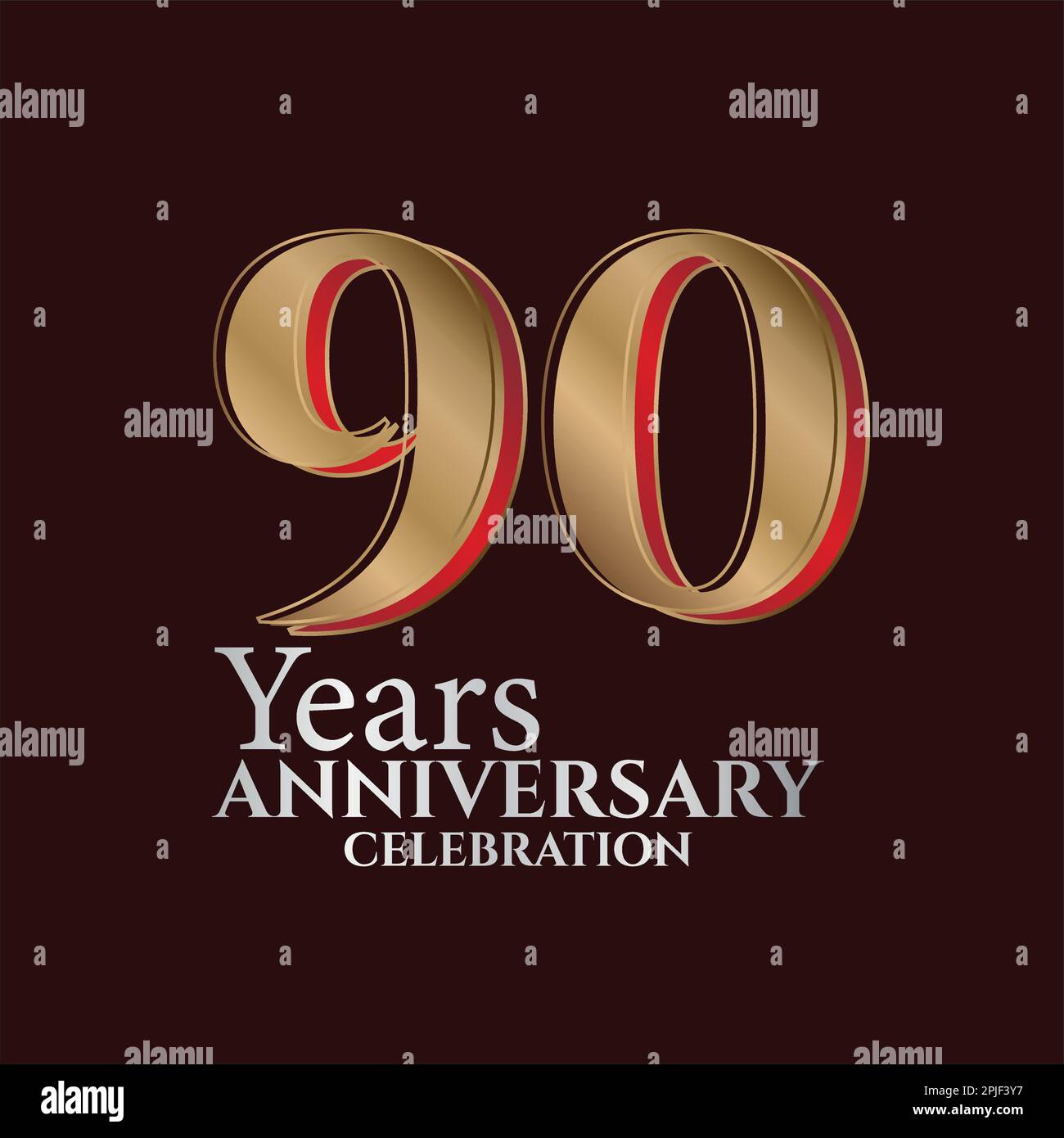 90th Years Anniversary Logo Gold and red Colour isolated on elegant ...