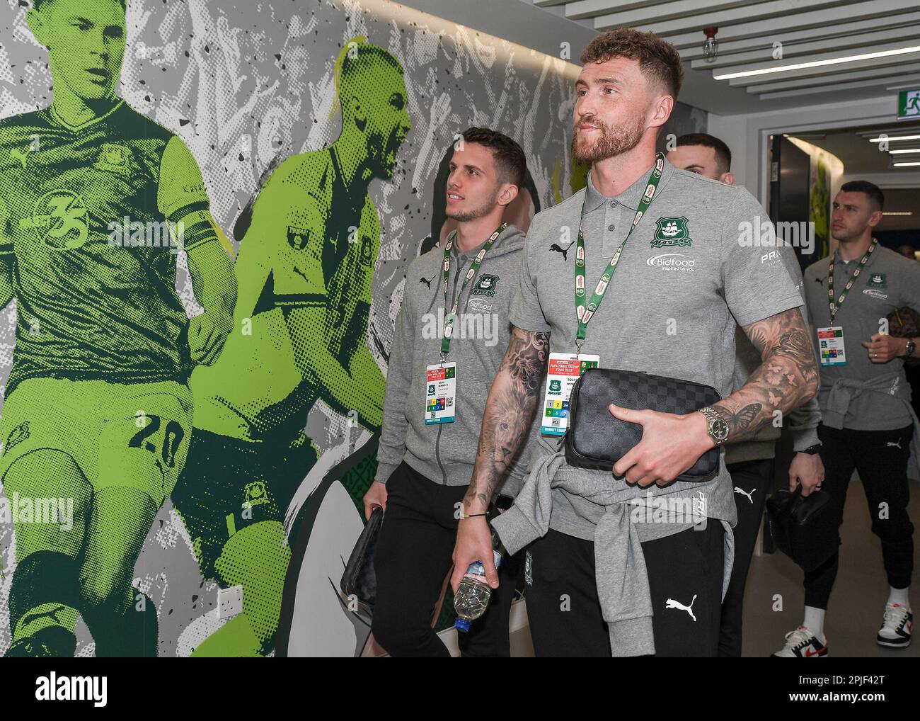 Dan Scarr #6 of Plymouth Argyle arrives to changing room during the ...
