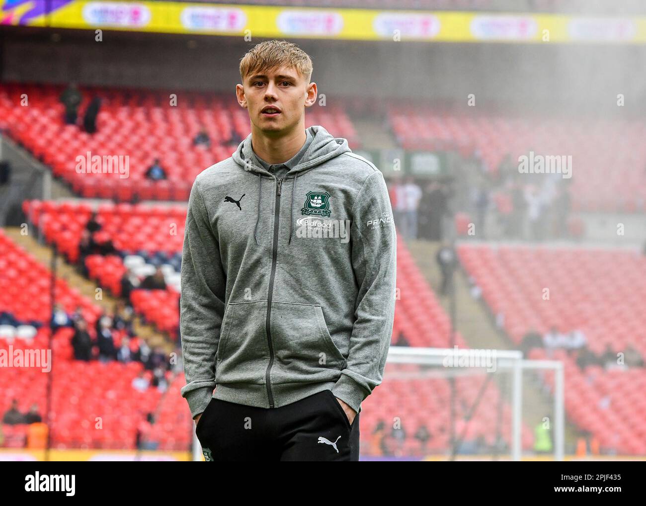 Ben Waine #23 of Plymouth Argyle walks on and inspect the pitch during ...