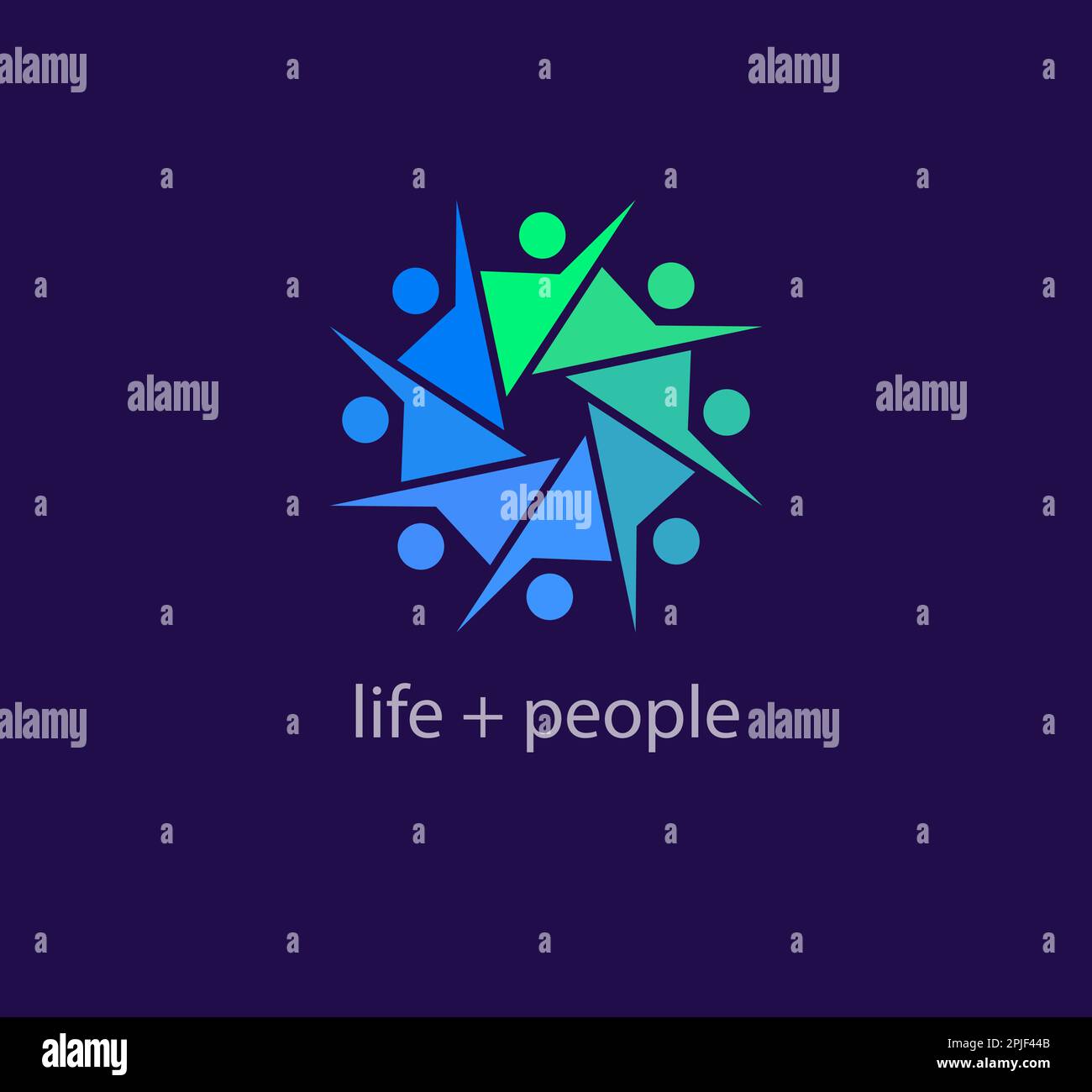 Continuous teamwork and people raising hands, unity idea logo. Unique ...