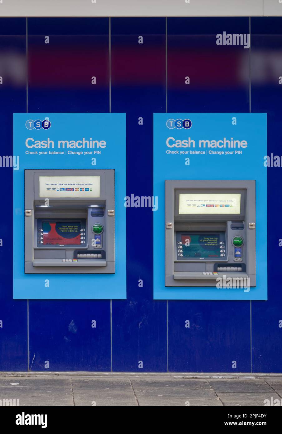 London, UK, March 26th 2023, Cash machine in wall outside bank in city ...