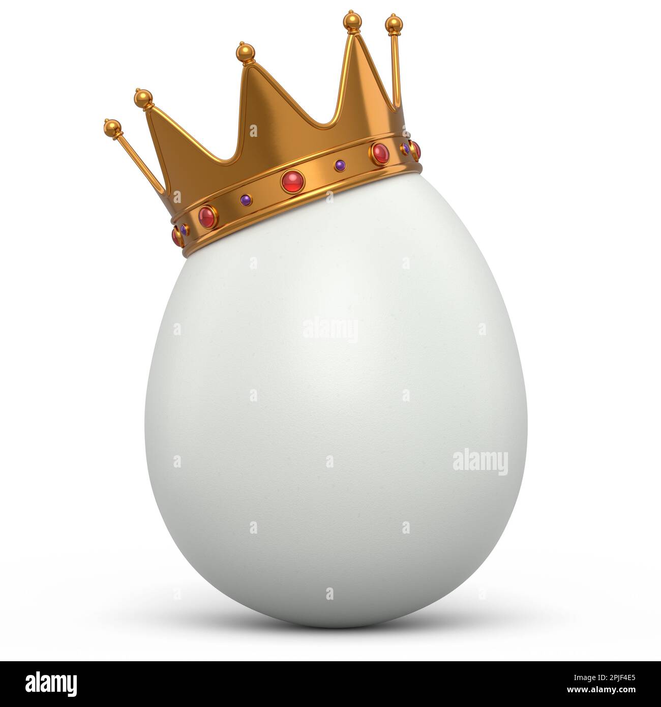 Farm organic white egg with gold royal king crown on white background ...