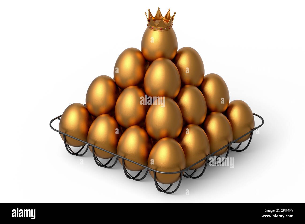Luxury gold eggs standing in pyramid in metal tray or paper cardboard ...