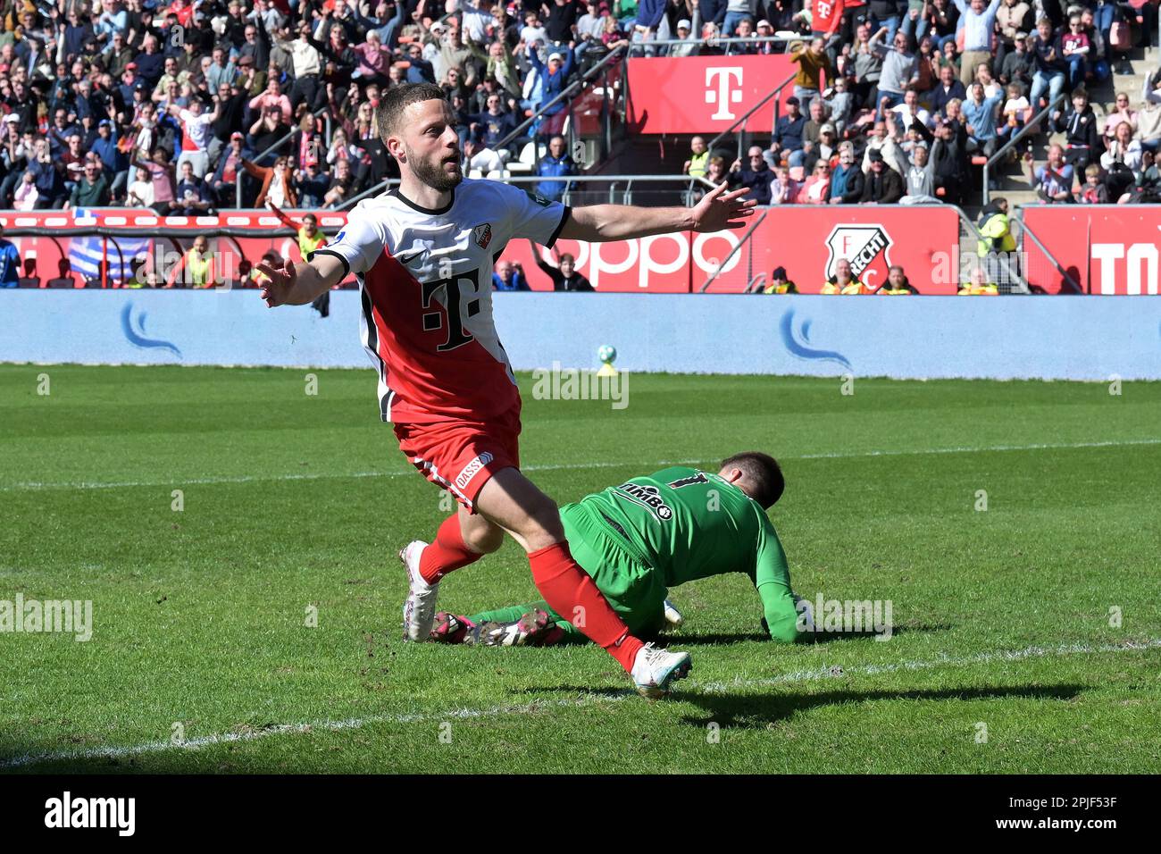 UTRECHT - Bart Ramselaar of FC Utrecht celebrates a disallowed goal ...